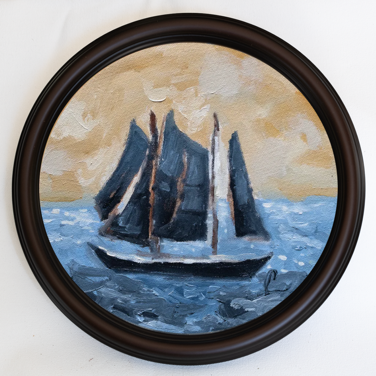 Sail VIII - 10x10 round walnut (Comes Framed) – Jordan Connelly Studio